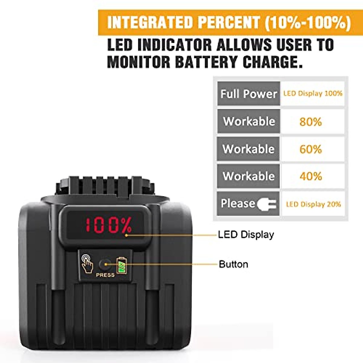 ZLWAWAOL DCB200 20V 9.0Ah Lithium-ion Replacement Battery Compatible with Dewalt 20V DCB200 DCB203 DCB204 DCB206 DCB209 DCD/DCF/DCG/DCS Series Cordless Tools with LED Display