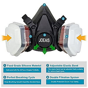 Reusable Half Face Cover, 6200 Half Face Respirаtor, with reusable filters, Paint Face Cover for Painting, Decorating Carpentry, Welding, Metal Cutting,dusting and Other Work Protection