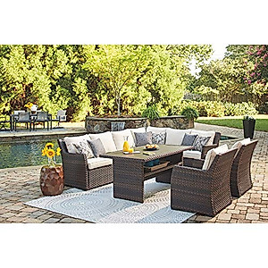 Signature Design by Ashley Outdoor Easy Isle Wicker Sofa Sectional, Beige