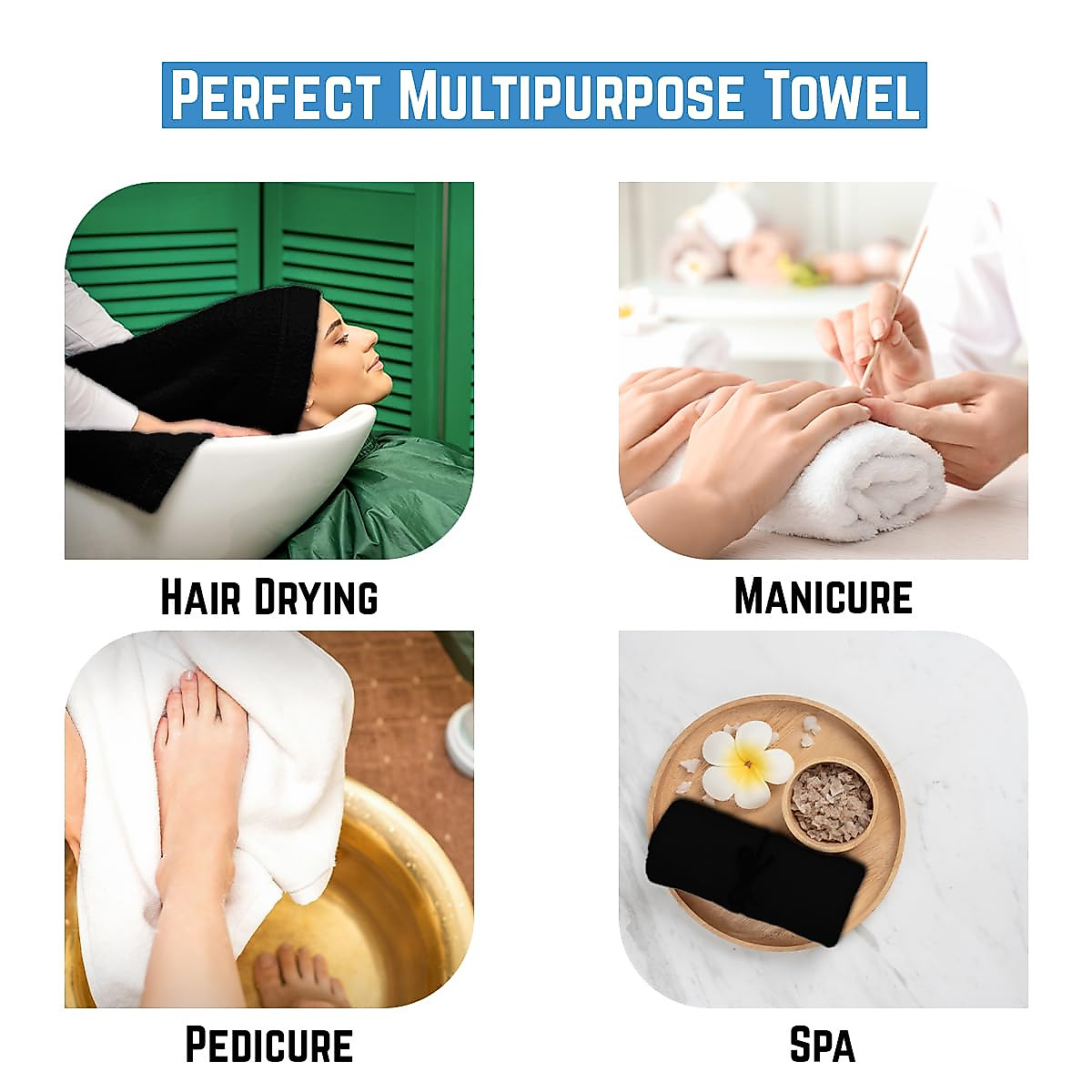 ZUPERIA 100% Ring Spun Cotton Salon Towel 24 Pack – (Not Bleach Proof -16" x 27") Super Soft and Highly Absorbent Hand Towel & Hair Towel for Hair Stylist, Gym, Beauty Salon, Spa & Home Care (Black)