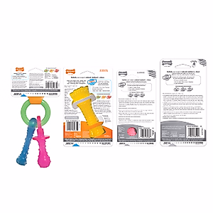 Nylabone New Puppy Chew Toy Bundle, Toys for Teething Puppies, Chicken & Bacon Flavors, Pink, X-Small - Up to 15 lbs, 4 Pack