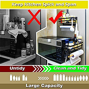 Sleclean Magnetic Spice Rack Organizer for Refrigerator, 2 Pack, Paper towel holder magnetic, Kitchen Magnetic Shelf,13.4"x4.5"x7.1", Black