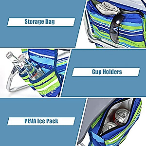 Giantex Beach Chair 2-Pack Sling Camping / Sunbathing Chairs with 5 Adjustable Position, Head Pillow, Storage Bag, Towel Bar, Cup Holders, Folding Fishing Backpack Lawn Chairs