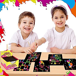 RMJOY Scratch Art Mini Notes: 160 Rainbow Scratch Paper Card Craft Magic Pad Kit Birthday Gift Toy for Kids Fun Art and Craft Bulk Set for Girl Boy Party Favor Stocking Stuffer Halloween Christmas