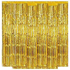 5 Pack Gold Fringe Backdrop 3.2ft x 8.2ft Foil Curtain Tinsel Foil Fringe Curtains Backdrop Tinsel Backdrop Streamers for Birthday Curtain Party Decoration Wedding Christmas Decoration (Gold)