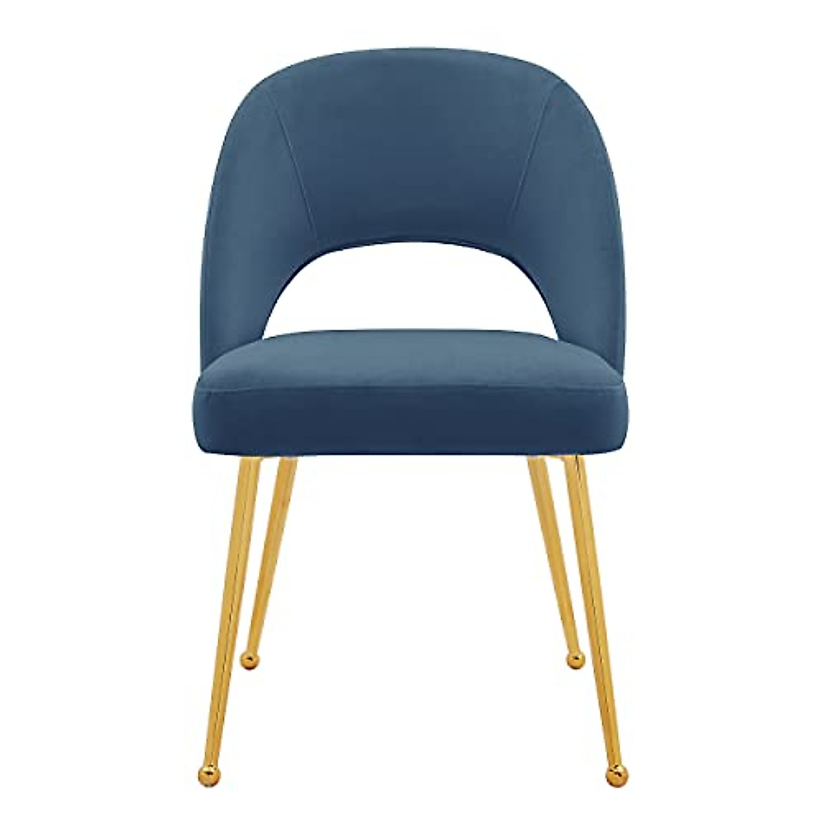 Iconic Home Welburn Dining Side Chair Velvet Upholstered Open Back Design Gold Plated Solid Metal Legs (Set of 2) Modern Contemporary, Blue