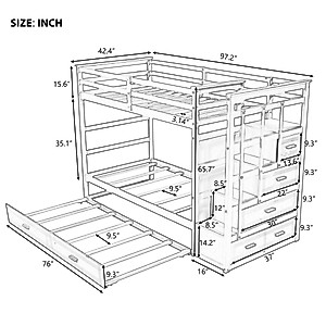 P PURLOVE Twin Over Twin Bunk Bed with Twin Size Trundle,Wood Bunk Bed Twin Size with Staircase,Kids Bunk Bed with Storage Drawers for Boys Girls Teens
