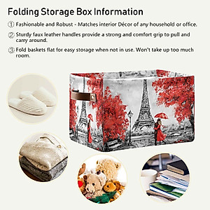 ALAZA Oil Painting Paris Eiffel Tower Large Storage Basket with Handles Foldable Decorative 1 Pack Storage Bin Box for Organizing Living Room Shelves Office Closet Clothes