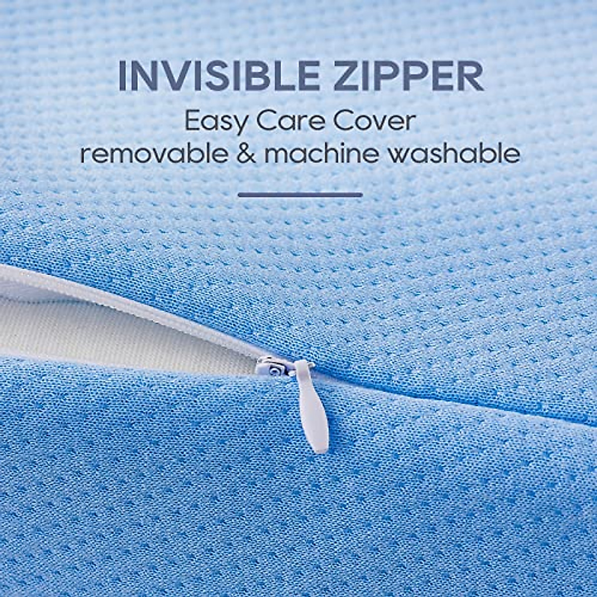 Cube Pillow for Side Sleepers 24"x12"x5" Memory Foam Rectangle Pillow Support Neck and Shoulder for Pain Relief, Thick Bed Pillow for Sleeping with Removable Cover - King, Queen, Square | Blue