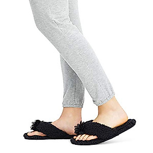 Jessica Simpson womens Fluffy Plush Slide-on Sandal House With Memory Foam Slipper, Black Rosette, Medium US