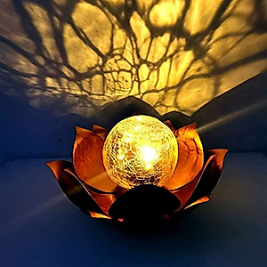 JFRISING Flower Solar Lights Outdoor Waterproof Decoration,Pink Lotus Garden Decor Gifts for Mother Wife Lover Girl Daughter Family Friend,Crackle Globe Glass Lotus for Patio Lawn Walkway Tabletop