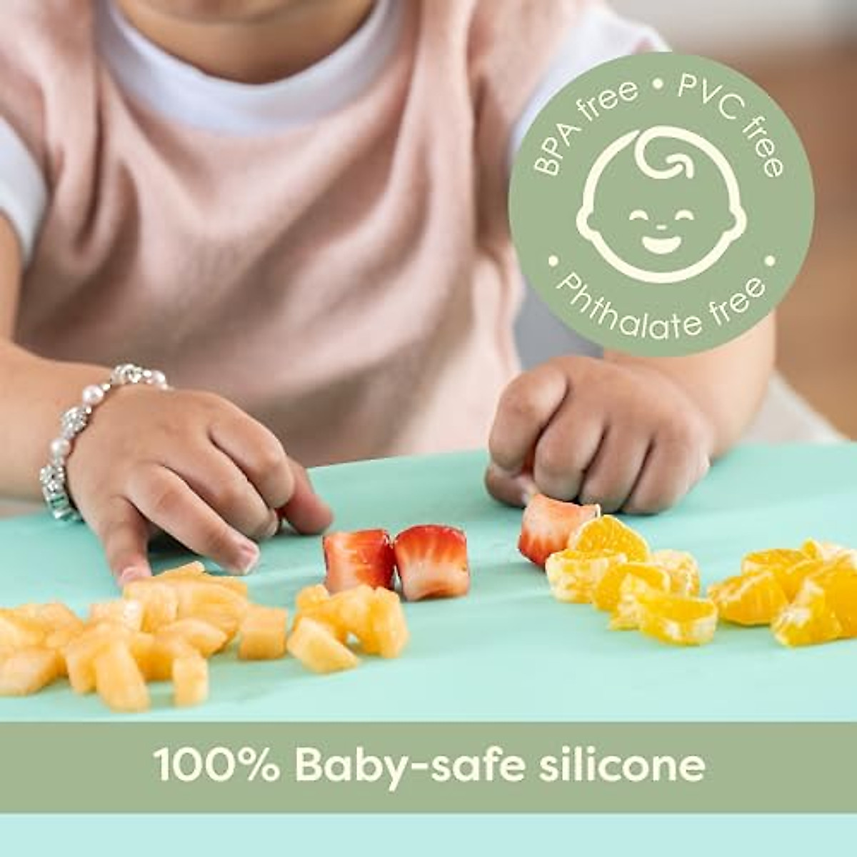 UpwardBaby Food Catching Baby Placemat - Suction Silicone Placemats for Kids Babies and Toddlers - Clean Mealtimes at Home or for Restaurants - Reusable Sticky Mat for Round Table Only(Beige)