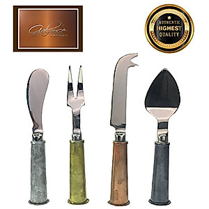 Galrose Cheese Knife Set Premium Quality - Galvanized Iron Handle Stainless Steel Blade Rustic 4 Piece Cheese Knives or Charcuterie Utensils Set for Hosting. Gift for 6th Iron Wedding Anniversary