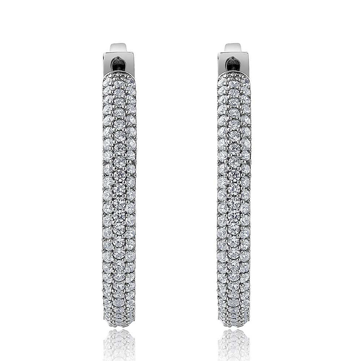 Gem Stone King 925 Sterling Silver 3 Row Pave Inside-Out Cubic Zirconia CZ Hoop Earrings For Women (2.00 Cttw, 1.5 Inch = 35X35MM)