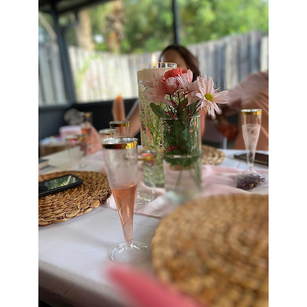 Oojami 30 Plastic Classic Champagne Disposable Flutes for Parties Plastic cups Wedding Party Toasting Cocktail Cups Bulk Party Pack (Gold Rim)