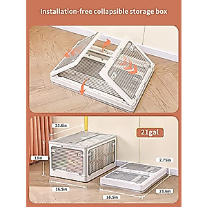 JOYBOS Stackable Storage Bins with Lid and Wheels, 3 Pack 21Gal Plastic Collapsible Storage Bins, Closet Organizers and Storage Large Folding Storage Boxes with Five Doors, Suitable for Home, Office