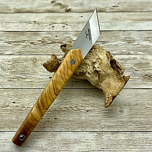 Kiridashi Knife, Japanese Wood Carving Knife 1/8 inch N690 Steel Blade Walnut or Olive Wood Handle with Leather Sheath (Olive Handle)