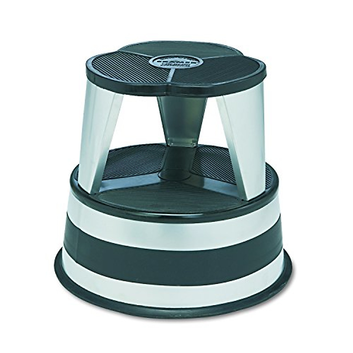 Kik-Step Steel Step Stool, 2-Step, 350 lb Capacity, 16" Dia. x 14.25h, Silvertone