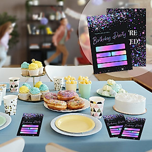 YUEXLL Black and Glitter Birthday Party Invitations Cards with Envelopes, Modern Party Invitations, Birthday Celebration Supplies, Double-sided Fill-in bday Invites for Boys Girls - C11