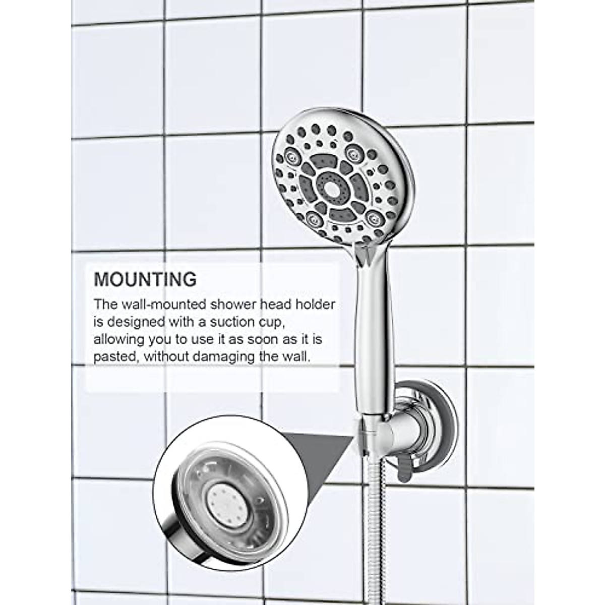 Shower Head Holder, Vacuum Suction Cup Handheld Shower Head Holder Bracket, Removable Polished Chrome Wand Holder for Bathroom