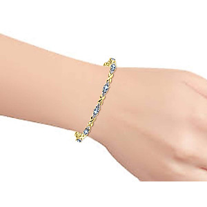 Rylos Bracelets for Women 925 Yellow Gold Plated Silver XO Hugs & Kisses Tennis Bracelet Gemstone & Genuine Diamonds Adjustable to Fit 7"-8" Wrist, 10-6X4MM Aquamarine Jewelry for Women Friendship