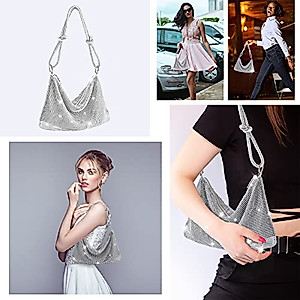 QIANCHANG Rhinestone Handbag for Women Party Wedding Shiny Silver Purse Sling Evening Bag (Select-silvery)