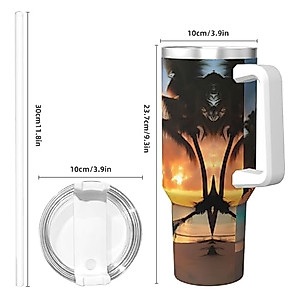 HULIBIN Coconut Beach Sunset Hammock Print Double Deck Stainless Steel Travel Coffee Cup With Lid 40 Oz Ice Bully Cup