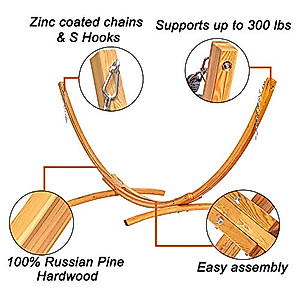 Lazy Daze Hammocks 10 FT Outdoor Arc Wood Hammock Stand, 2 Person Russian Pine Hardwood Hammock Stand with Hooks and Chains, for Home Patio Garden Yard Picnic Camp, 300lb Capacity
