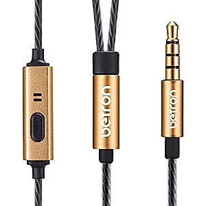 Betron Noise Isolating in-Ear Headphones with Microphone - S/M/L Ear Bud Tips, 3.5mm Jack, Tangle-Free Wire