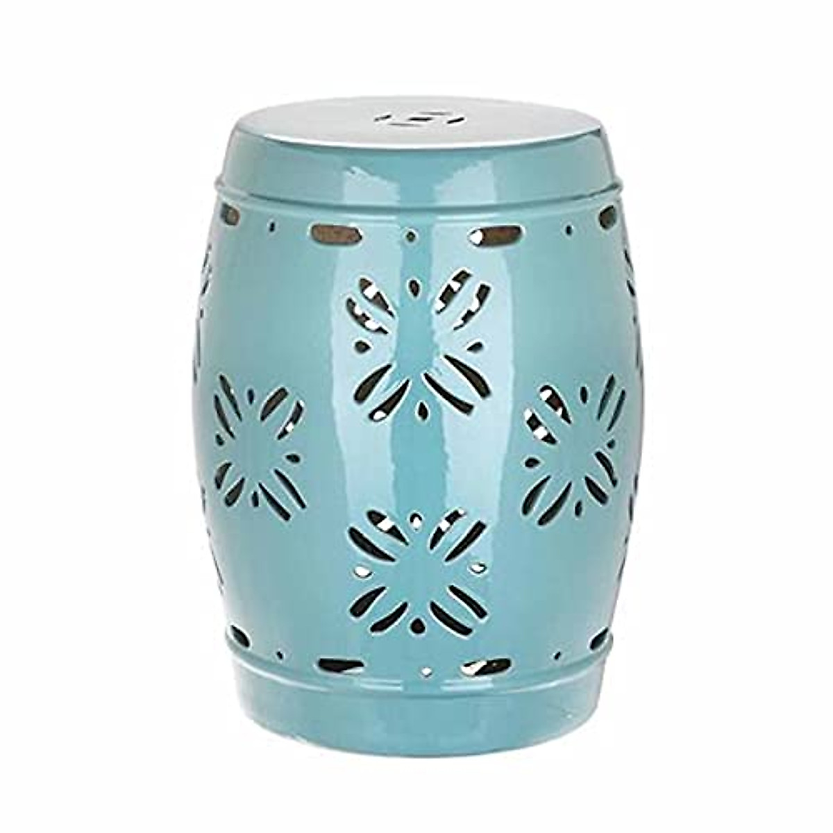 XARONF Butterfly Color Glaze Hollow Ceramic Drum Stool, Garden Round Stool, Porcelain Stool for Shoe Changing Stool, Dressing Chair and Bathroom Stool. (Color : Blue)