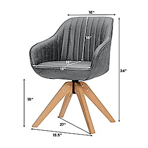 Giantex Swivel Accent Chair for Desk - Set of 2 Armchair Without Wheel, Leathaire Fabric Padded Comfy Mid Century Modern Desk Chair for Home Office Study Meeting Room Small Space, Gray