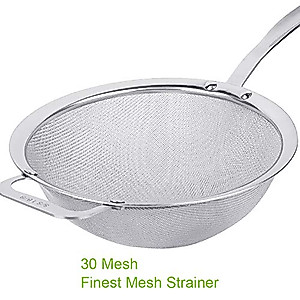 9" Large Mesh Strainer, Stainless Steel 18/8 Extra Fine Quinoa Sieve, with Solid Sturdy Handle, Flour Filter with Wider Hook