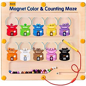 JoyCat Magnetic Color & Number Maze - Montessori Wooden Color Matching Learning Counting Puzzle Board - Toddler Fine Motor Skills Toys for Boys Girls 3 4 5 Years Old