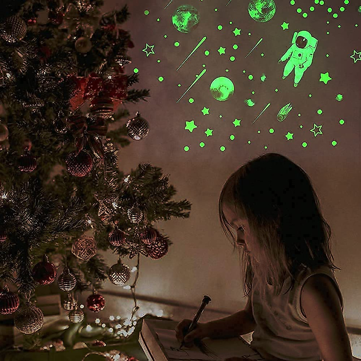 Glow in The Dark Stars Wall Stickers, Glowing Planets Astronaut Adhesive Stickers for Kids Bedroom, 849PCS Shining Galaxy Ceiling Decals, Solar System Space for Girls, Boys and Baby Room Decorations