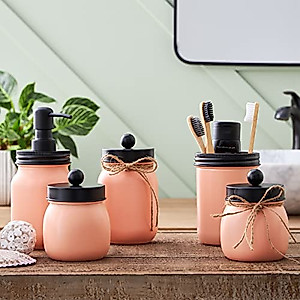 Mason Jar Bathroom Accessories Set – 5-Piece Bathroom Set with Toothbrush Holder, Soap Dispenser, Canister, and 2 Small Jars by Lavish Home (Black)