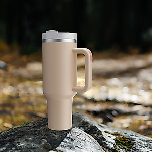 MURRICON 40 oz Tumbler with Handle and Straw,Reusable Vacuum Quencher Tumbler with Lid,Stainless Steel Insulated Travel Mug,for Coffee and Beverages(Rose Quartz)