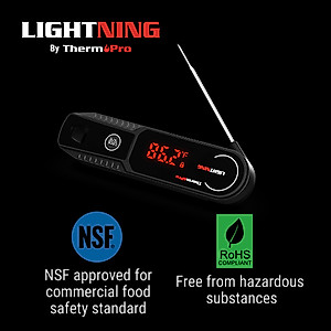 ThermoPro Lightning One-Second Instant Read Meat Thermometer, Calibratable Kitchen Food Thermometer with Ambidextrous Display, Waterproof Cooking Thermometer for Oil Deep Fry Smoker BBQ Grill