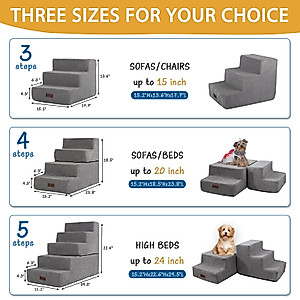 Dog Steps for Small Dog, 3-Step Dog Stairs for High Beds and Couch, Non-Slip Pet Stairs for Small Dogs and Cats,Dog Bed Stairs, Grey, 3/4/5 Steps