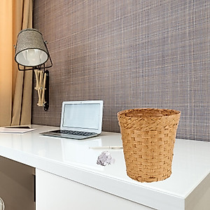 DEARMAMY Wicker Trash Can - Woven Wicker Waste Basket Round Rattan Waste Paper Bin Office Garbage Can Rubbish Basket Laundry Hamper for Kitchen Home Office