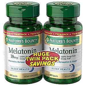 Nature's Bounty Melatonin, Promotes Relaxation and Sleep Health, 10mg, Capsules, 60 Ct (2 Pack)