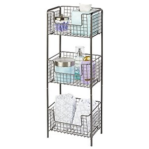 mDesign Steel Freestanding Storage Organizer Tower Rack Basket Shelf, Metal 3-Tier Furniture Unit for Master/Guest Bathroom, Powder Room - Holds Bath Towels, Soap - Concerto Collection - Graphite Gray