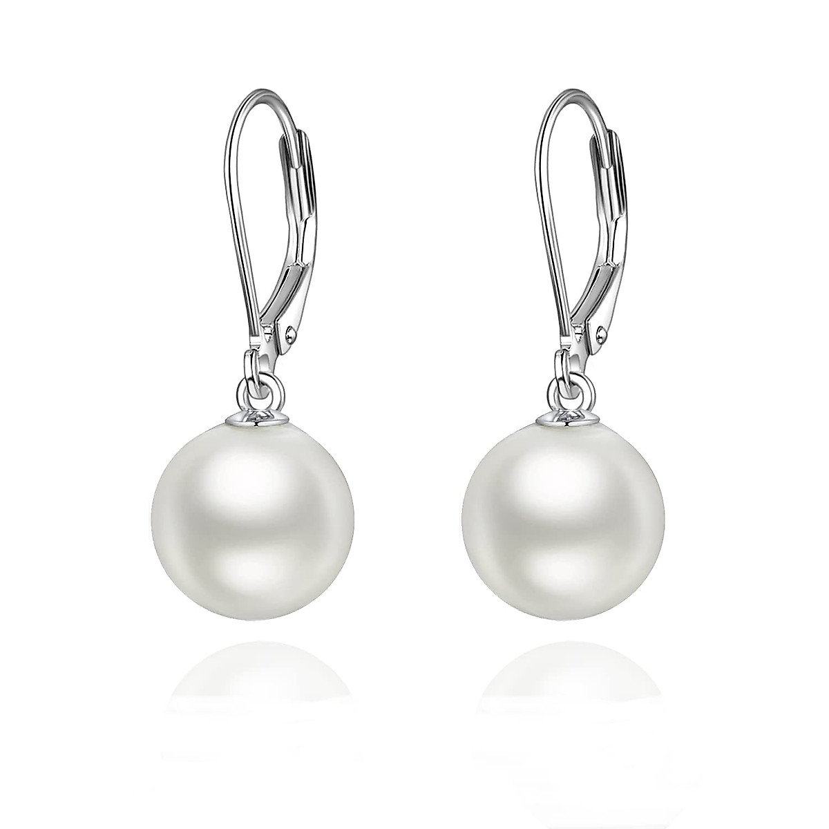 925 Sterling Silver Pearl Leverback Earrings Dangle Drop Jewelry Gifts for Women (Pearl)