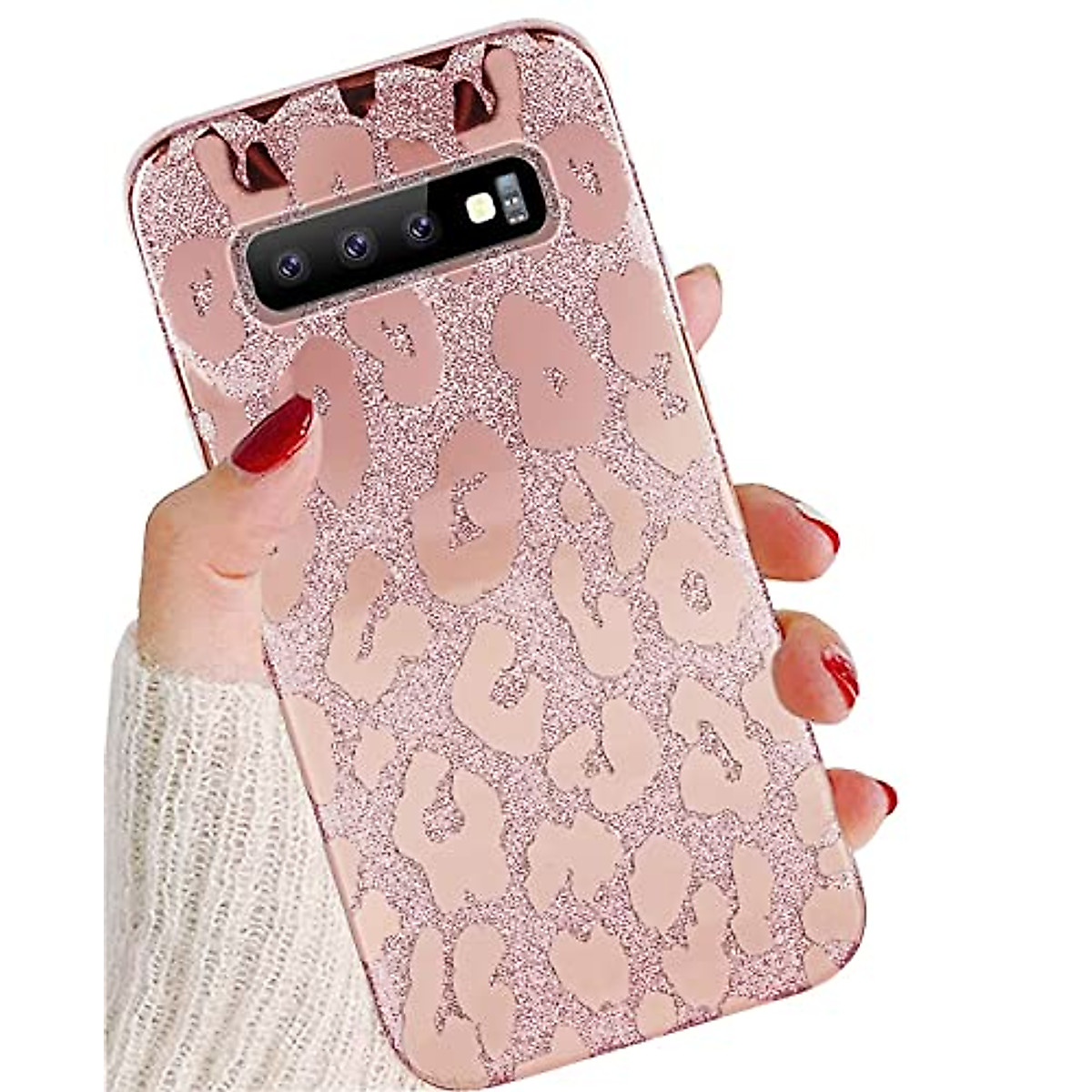 J.west Compatible with LG V60 ThinQ Case 5g, Luxury Saprkle Bling Glitter Leopard Print Design Soft Metallic Slim Protective Phone Cases for Women Girls Clear TPU Bumper Silicone Cover Case Rose Gold