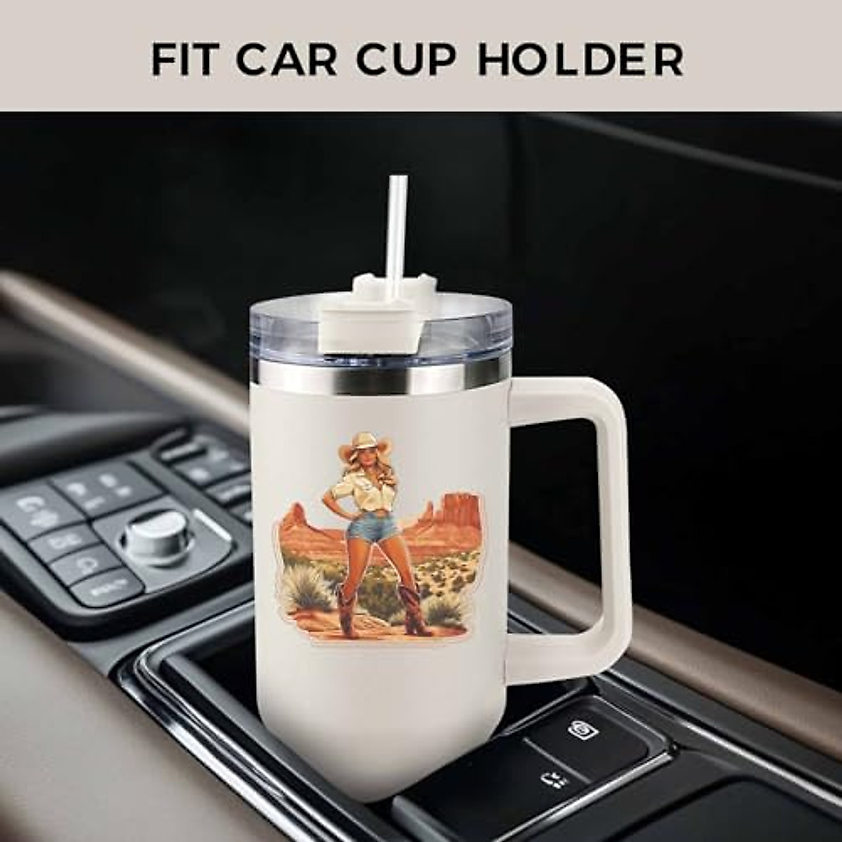 40 Oz Insulated Tumbler with Handle and Straw,Hat Girl In Desert Stainless Steel Vacuum Insulated Travel Mug,Leak-proof Water Bottle Iced Coffee Cup,Rustic Cartoon Western Cowgirl