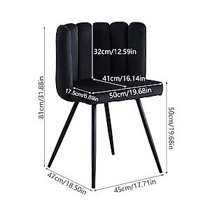 TUKAILAi Cute Petal Dining Chair, Modern Velvet Accent Chair with Shell Shaped Backrest, Thick Padded Seat and Black Metal Legs, Leisure Tub Chair for Kitchen Bedroom Living Room (Black)