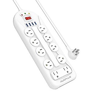 Surge Protector Power Strip with USB, 6ft Extension Cord, 10 Outlets and 4 USB Ports, AUOPLUS Mountable Power Strips Flat Plug with Overload Protection for Home, Office and Dorm, ETL Listed