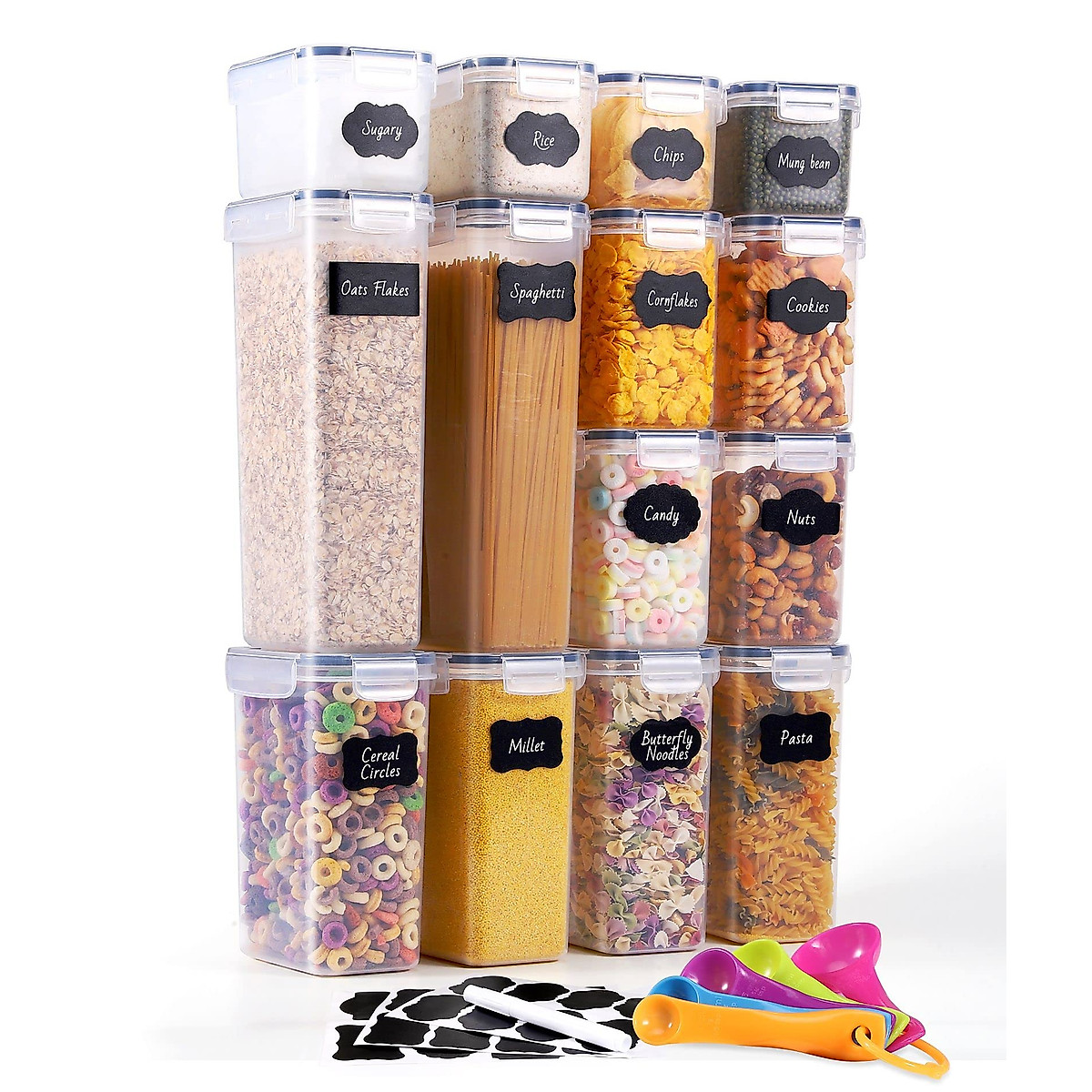 Air Tight Food Storage Containers with Lids Airtight Stackable 14 Pack Pantry Organization and Storage Containers Set for Cereal, Dry Food, Flour and Sugar, Rice - Free Marker and 24 Labels
