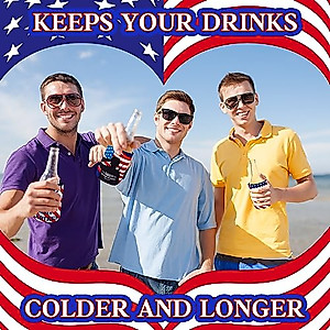 Tenceur 48 Pcs Military Veteran Gifts Patriotic Gift American Flag Bottle Cooler Sleeves Collapsible Insulator Reusable Can Bottle for Veterans Day Memorial Day, 12 oz