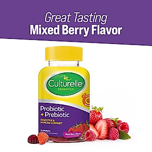 Culturelle Daily Probiotic Gummies for Women & Men, Berry Flavor, 52 Count, Naturally-Sourced Daily Probiotic + Prebiotic for Digestive Health, Non-GMO & Vegan