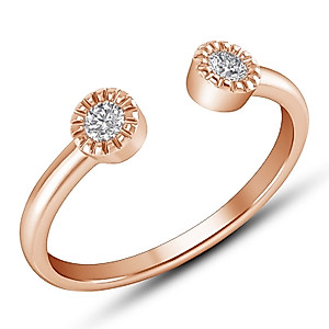 Pretty Jewels 1/10 Carat Round Cut White Natural Diamond Two Stone Open Engagement Ring for Women In 10k Rose Gold (H-I Color, I1-I2 Clarity, 0.10 Cttw) Gift For Her Ring Size-9.5